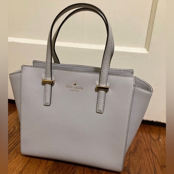 kate spade | Bags | Kate Spade Medium Satchel Bag Leather In Light Grey ...